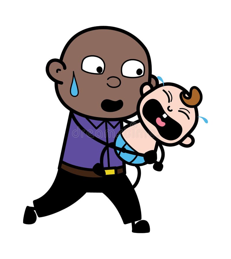 Cartoon Bald Black Man Holding Crying Baby Stock Illustration ...