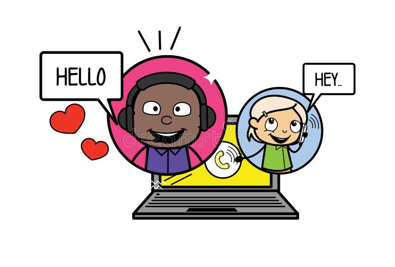 Cartoon Cartoon Bald Black Online Calling Stock Illustration ...