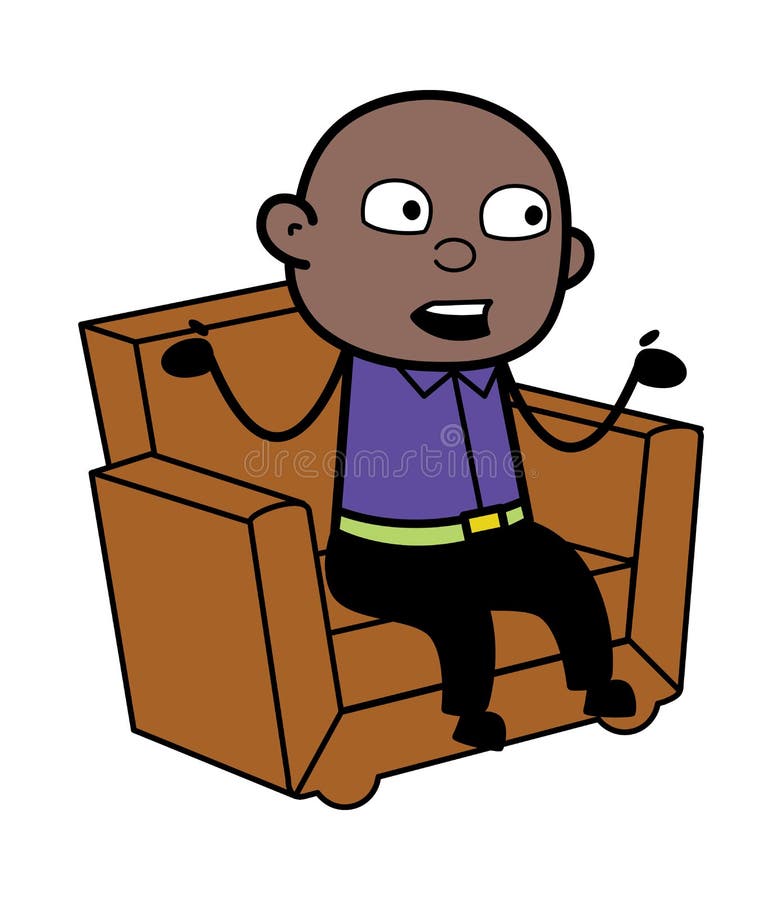 Cartoon Cartoon Bald Black Talking on Sofa Stock Illustration ...
