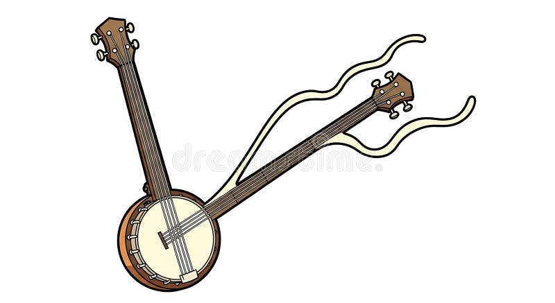 Cartoon Banjo Split Image with Reverb Effect on White Background Stock ...