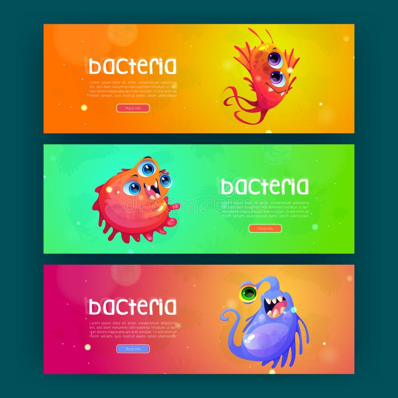 Cartoon Banners with Cute Bacteria, Virus or Germ Stock Vector ...