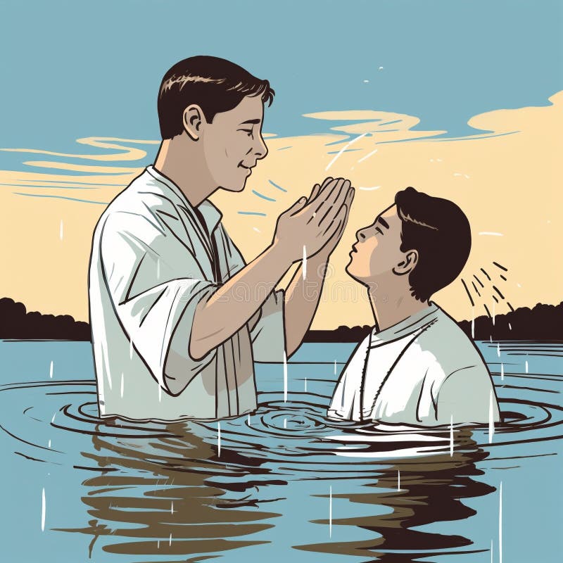 Cartoon Baptismal Candidate Being Baptized in Christian Baptism Stock ...