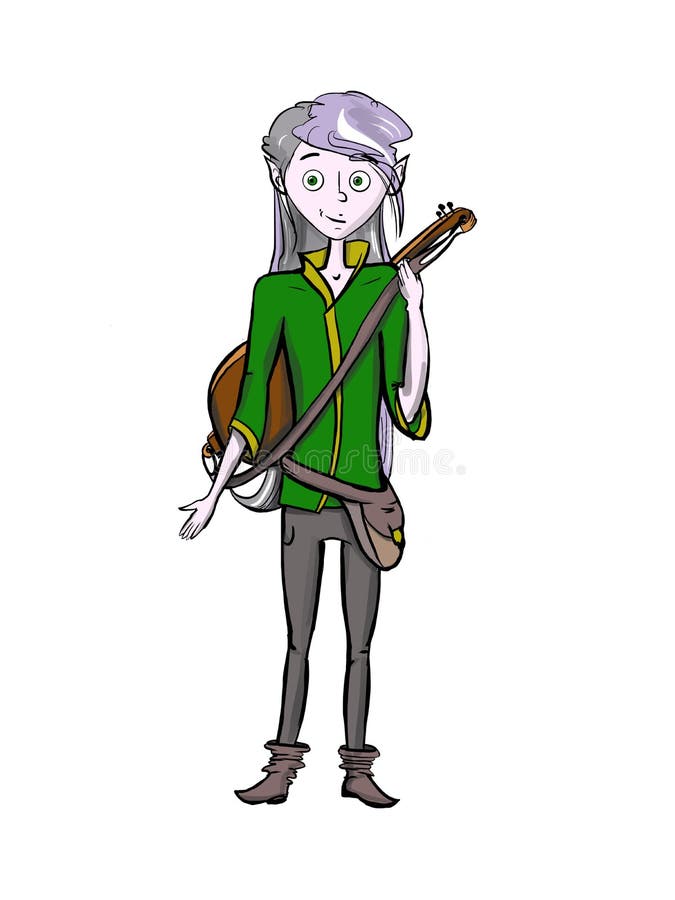 Cartoon Bard Elf Mit Laute. Digitale Abbildung Stock Abbildung ...