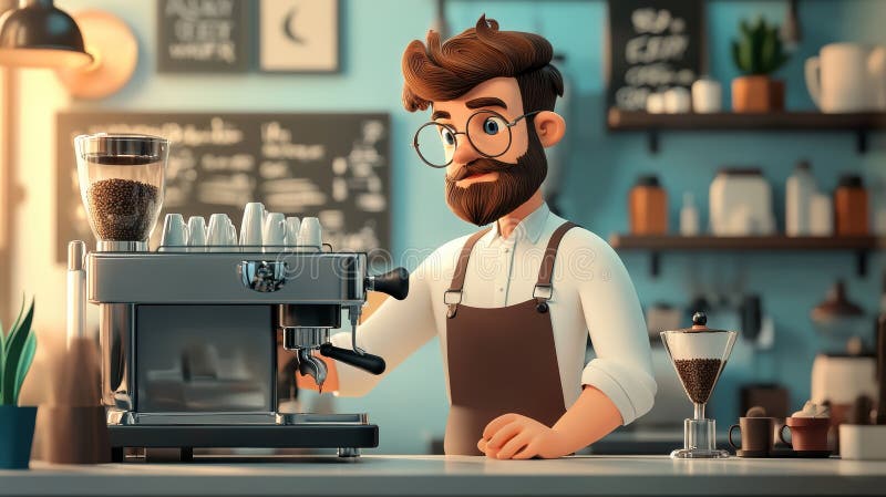 Cartoon Barista Making Coffee Stock Illustration - Illustration of ...