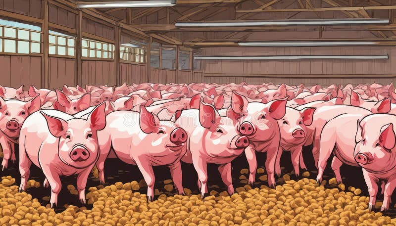 A Cartoon of a Barn Full of Pigs Stock Illustration - Illustration of ...