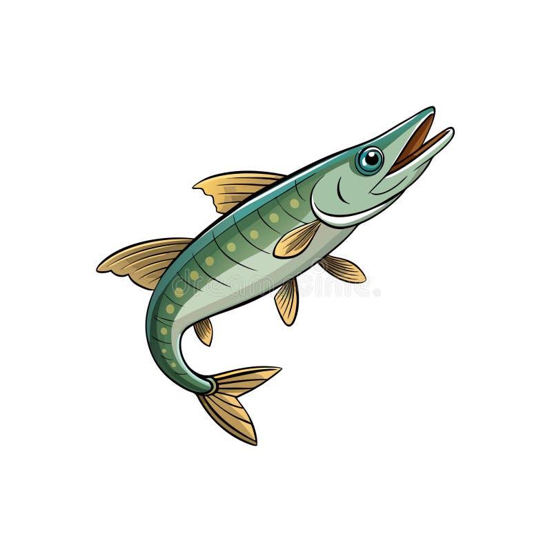 Cartoon Barracuda Fish with Open Mouth Isolated on White Stock Image ...