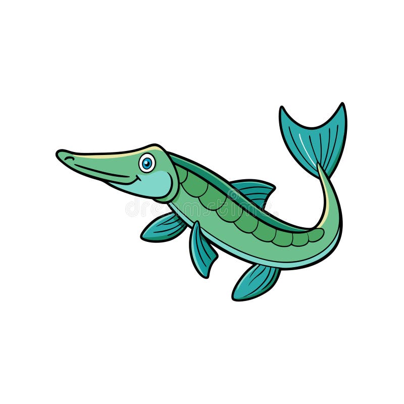 Cartoon Barracuda Fish Swimming in Flat Design Illustration Style Stock ...