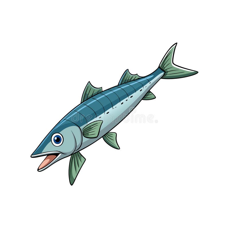 Cartoon Barracuda Illustration with Sharp Teeth and Blue Hue Stock ...