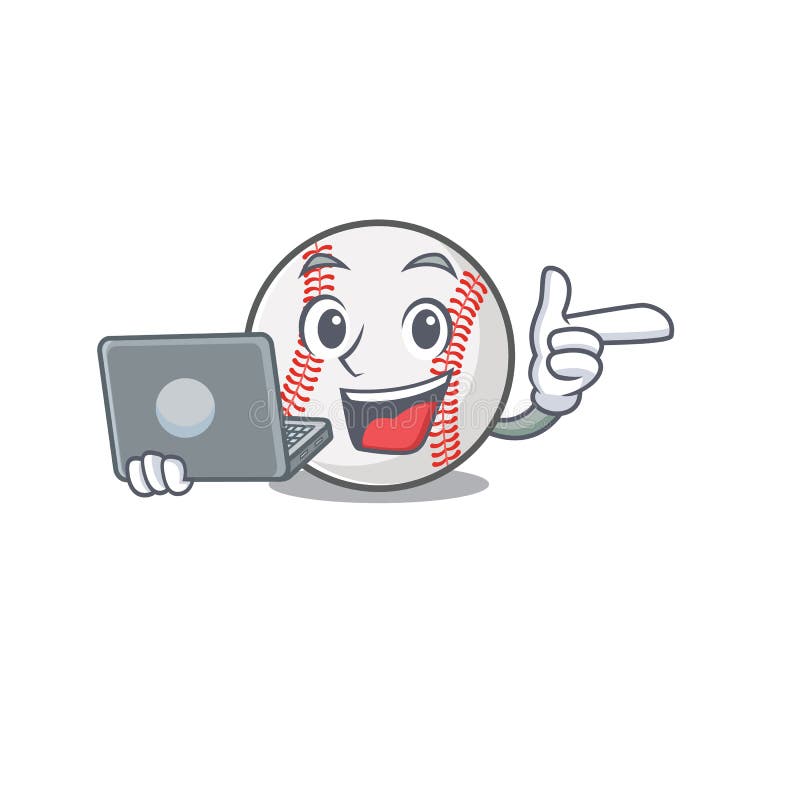 Cartoon Baseball with in a Character with Bring Laptop Stock Vector ...