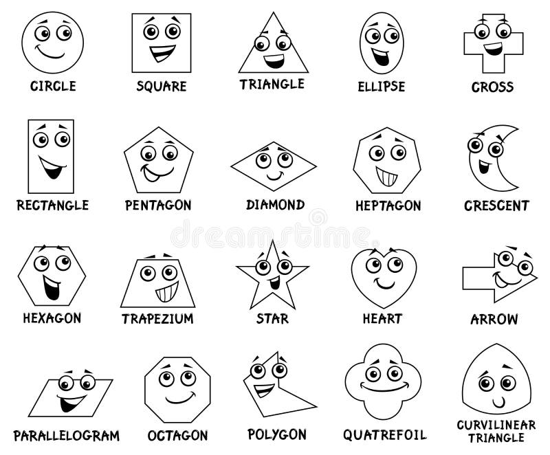 Basic Geometric Shapes with Cartoon Faces Stock Vector - Illustration ...