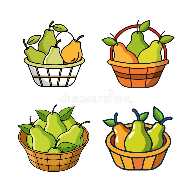 Cartoon Basket with Different Types of Pears Inside Stock Vector ...