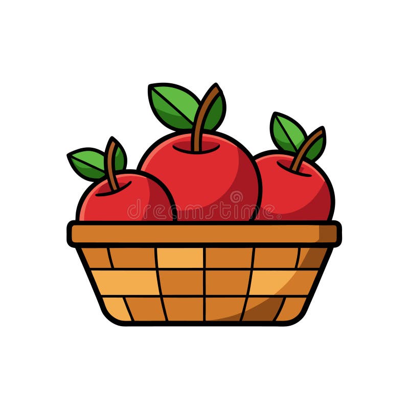 Cartoon Basket of Red Apples, Fresh Fruit Illustration Stock ...