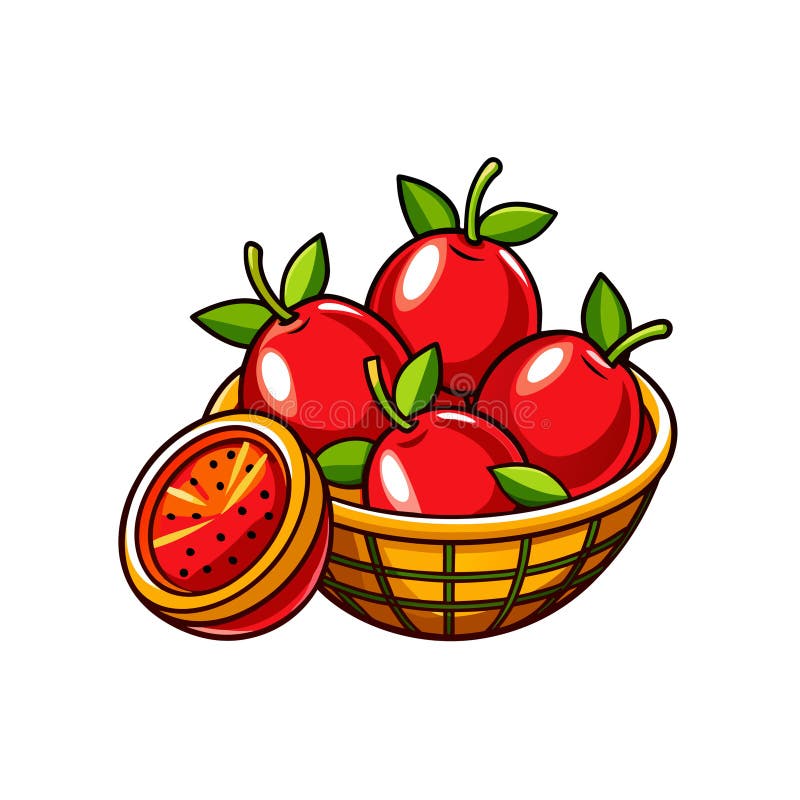 Cartoon Basket with Red Apples and Slice Stock Photo - Illustration of ...