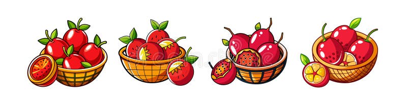 Cartoon Basket with Red Apples and Slice Stock Vector - Illustration of ...