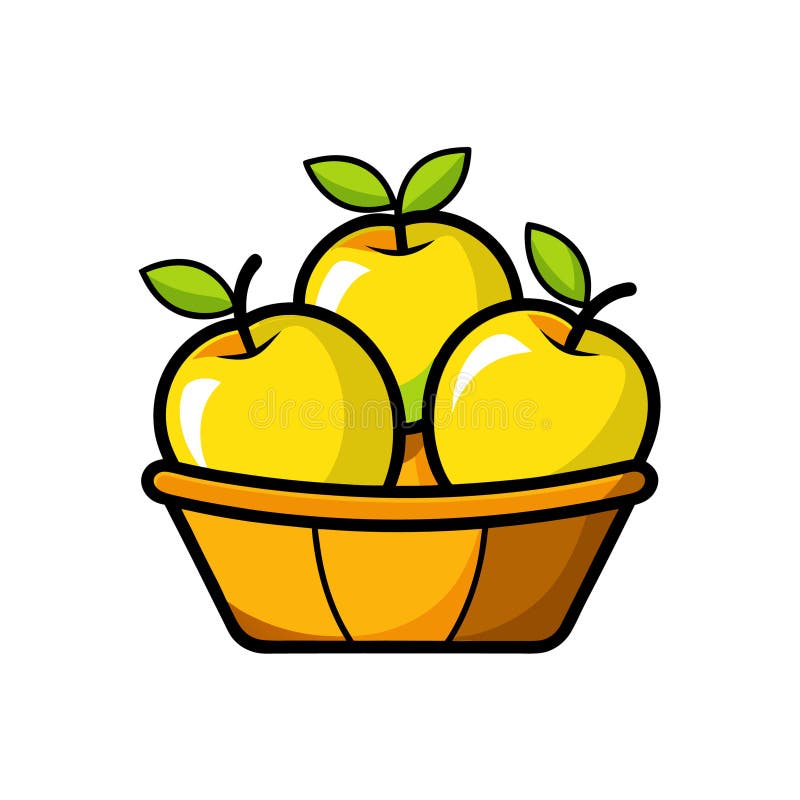 Cartoon Basket of Yellow Apples on White Background Stock Illustration ...