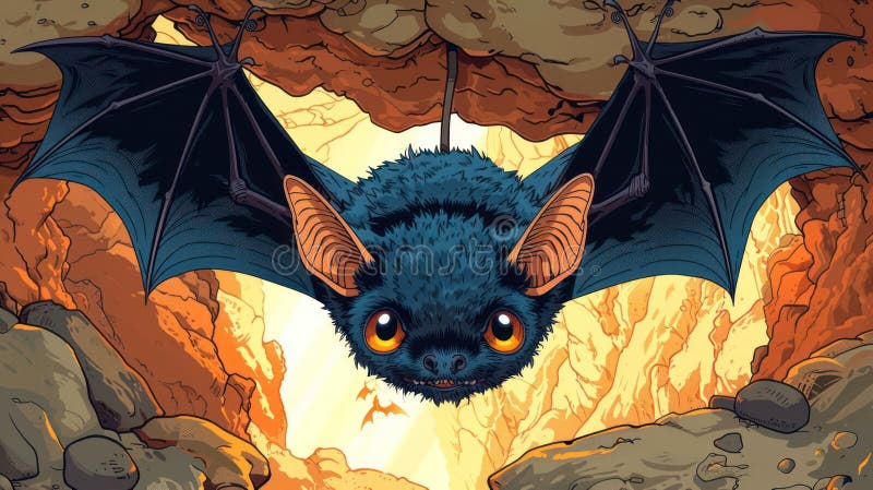 Mysterious Cave Bat Hanging Upside Down in Dark Canyon Stock ...