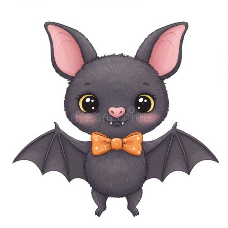 Cartoon Bat with Orange Bow Tie Isolated on White Background ...