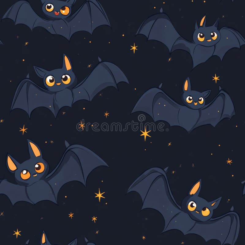 A Cartoon Bat Pattern with Cute Flapping Bats and Tiny Twinkling Stars ...