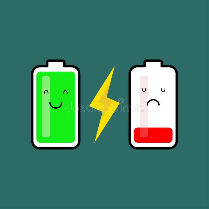 Cartoon Battery Icon, Full Battery and Low Battery, Vector ...