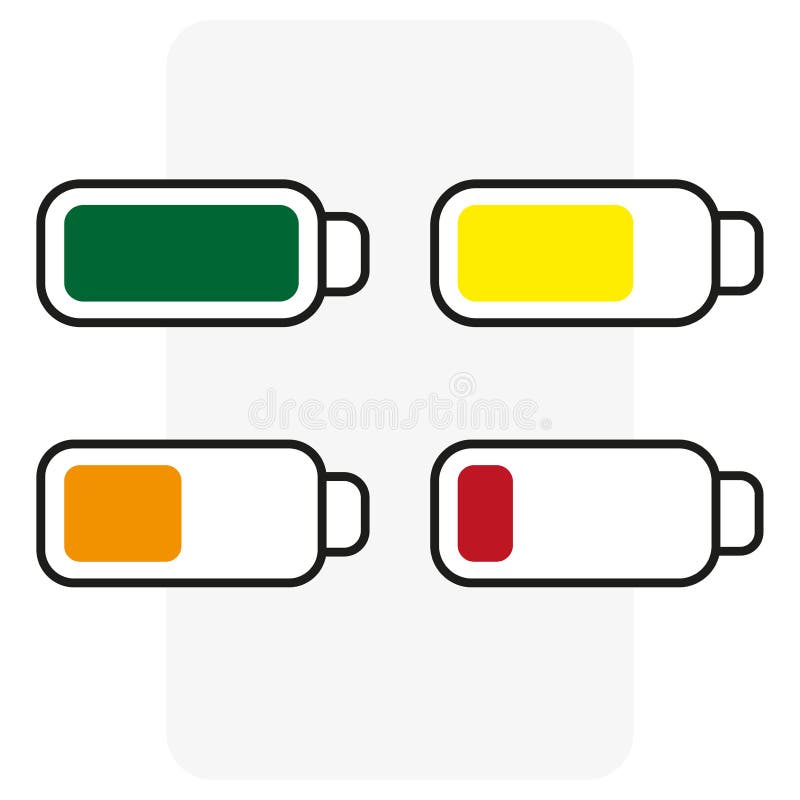Cartoon Battery Indicators. Power Save Concept. Vector Illustration ...