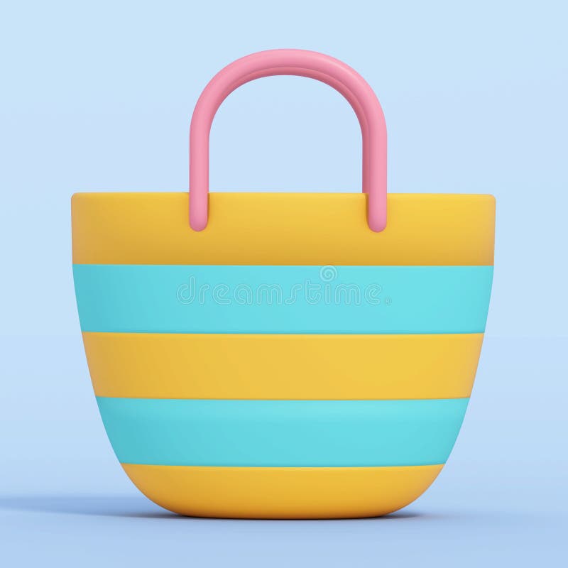 Cartoon Beach Bag Isolated on Blue Background. 3D Illustration Stock ...