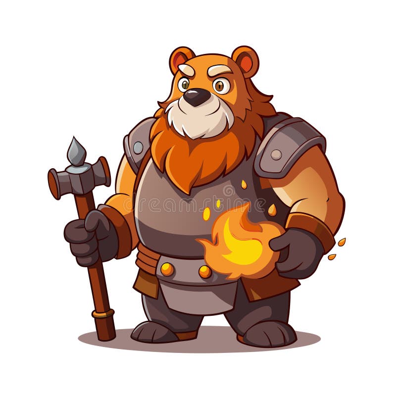 Cartoon Bear Blacksmith with Hammer and Fire, Isolated on White ...
