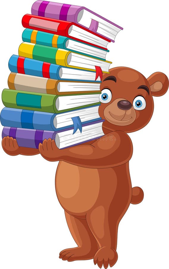 Cartoon Bear Carrying a Pile of Books Stock Vector - Illustration of ...