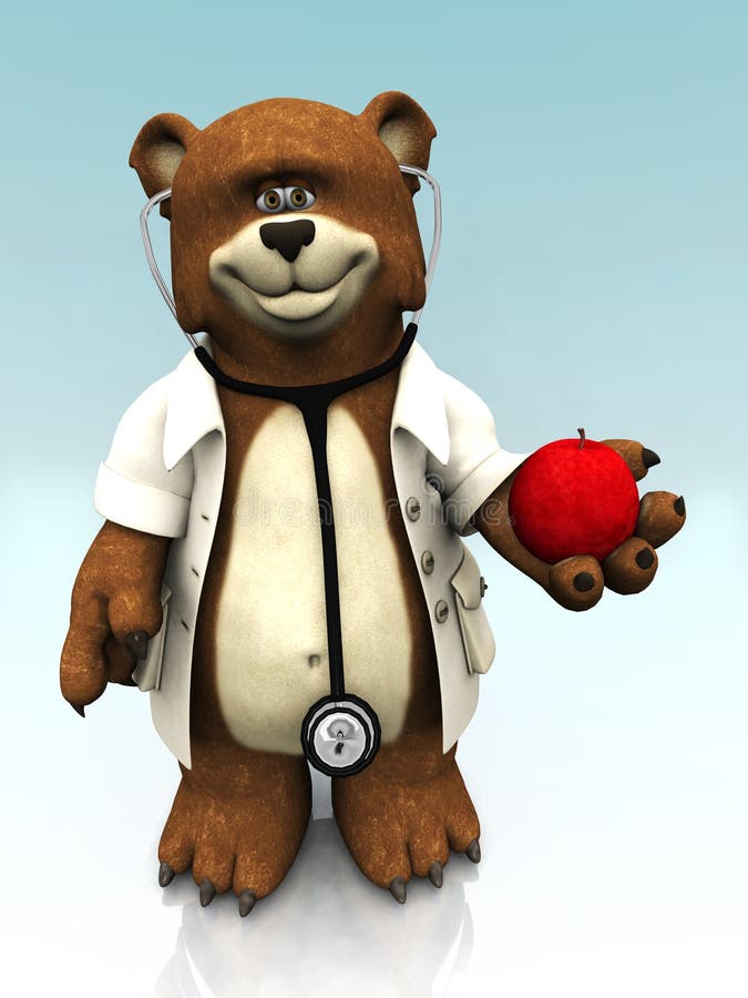 Cartoon Bear Dressed As Doctor, Holding an Apple. Stock Illustration ...