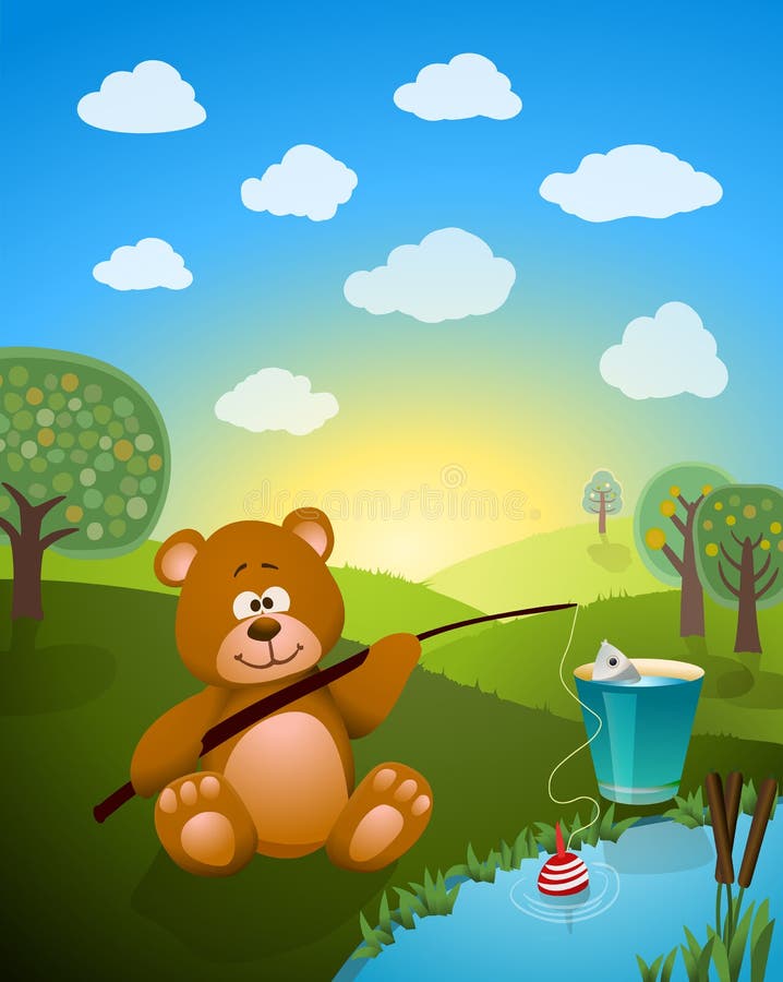 Cartoon bear fishing stock vector. Illustration of landscape - 57745849