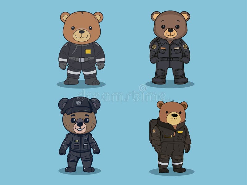 Cartoon Bear Illustrations in Security Suit Stock Vector - Illustration ...