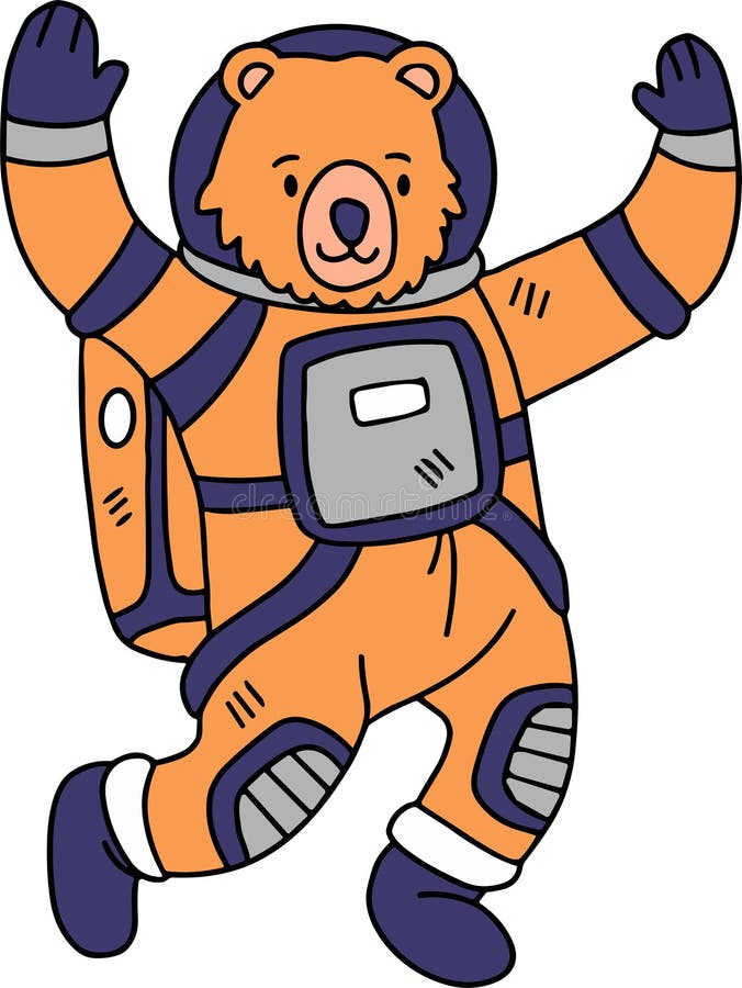 A Cartoon Bear in a Spacesuit is Jumping Up and Down Stock Vector ...