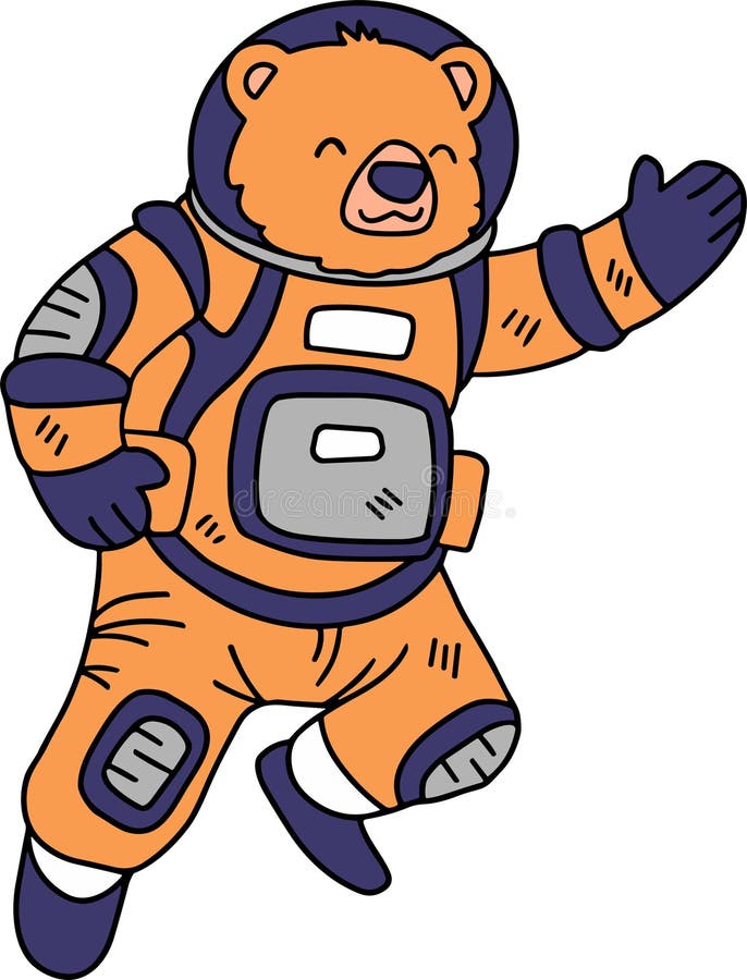 A Cartoon Bear in a Spacesuit is Jumping Up and Down Stock Vector ...