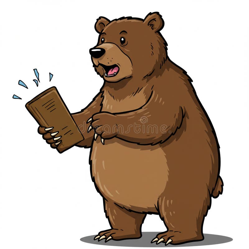 Cartoon Bear Stands Upright, Holding a Rectangular Object. the Bear Has ...