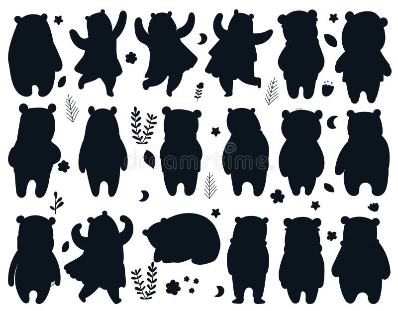 Cartoon Bears Silhouette on White Back, Gr Stock Illustration ...