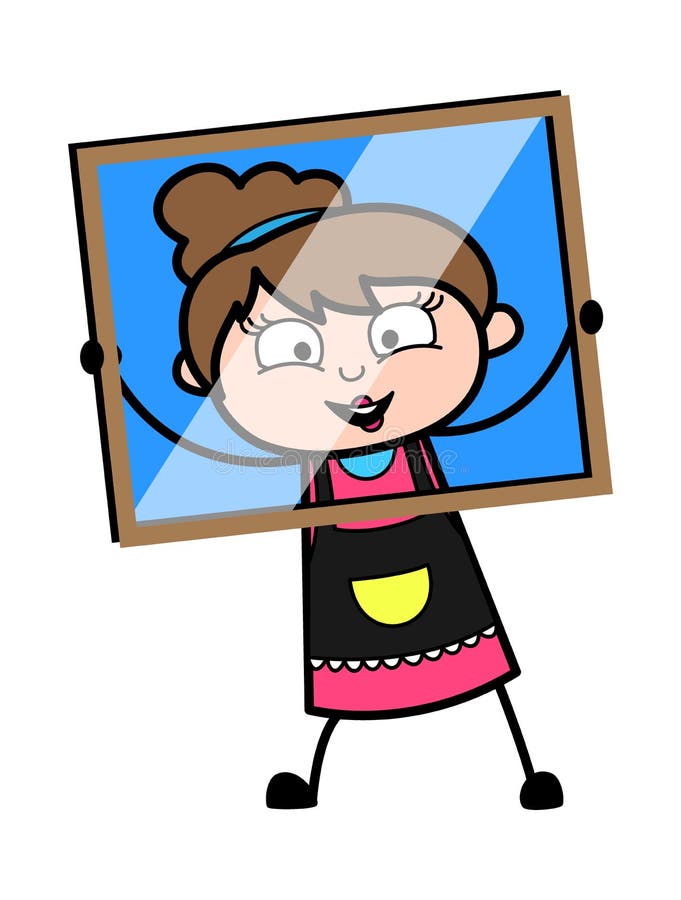 Cartoon Beautician Looking from Glass Frame Stock Illustration ...
