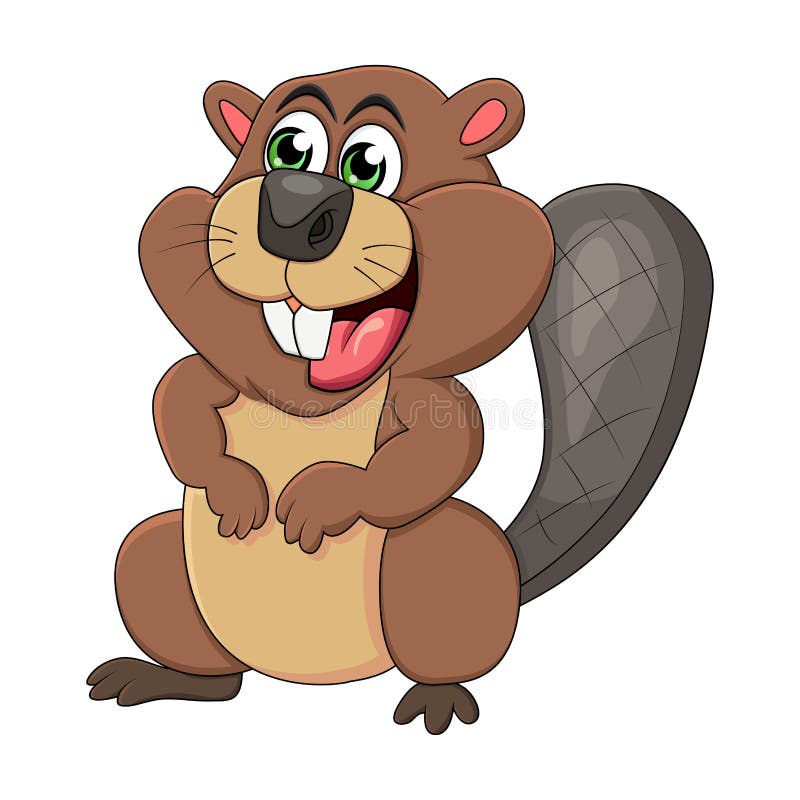A Cartoon Beaver is Swimming in a Pond. on a White Background Isolate ...
