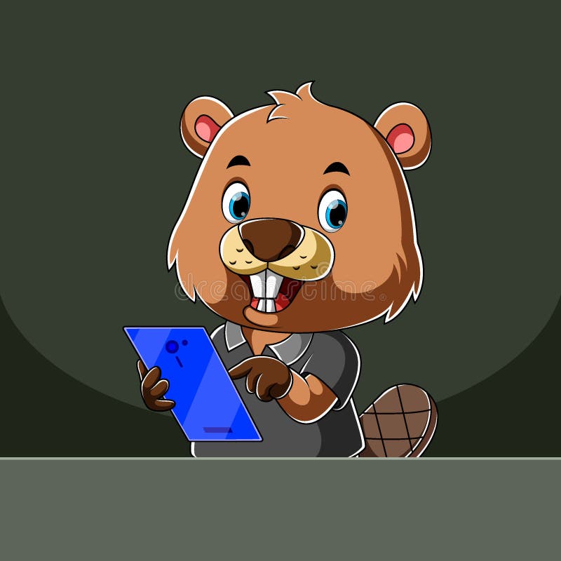 Beaver with Laptop Computer Cartoon Character Mascot Illustration Stock ...