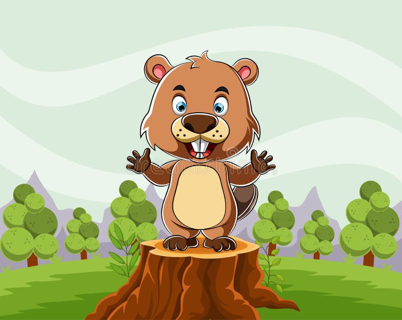 The Beaver Standing on the Trunk Tree in the Middle of Forest Stock ...