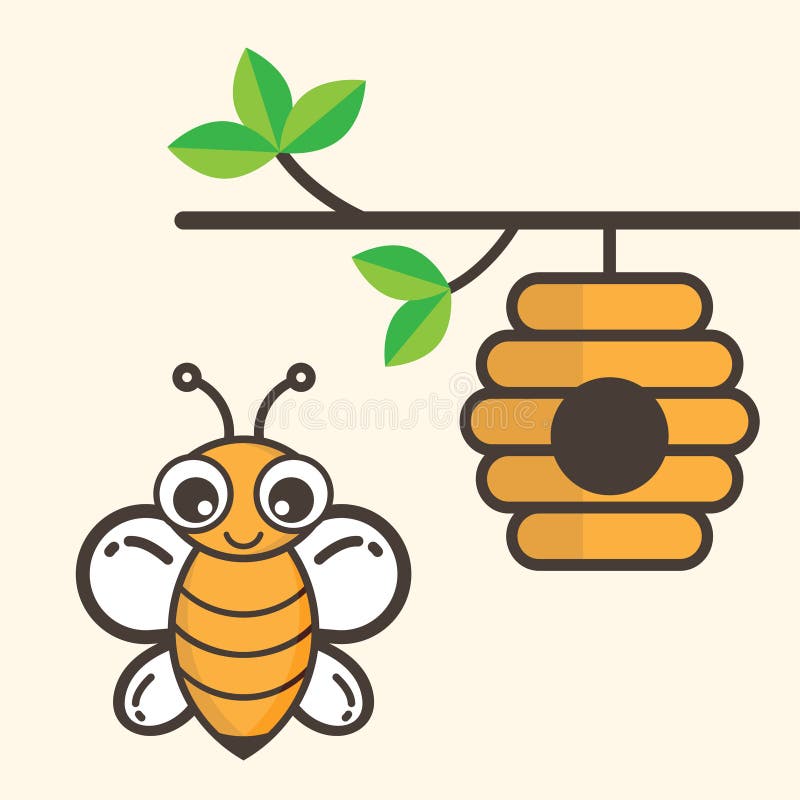 Cartoon Bee with Bee House on a Branch Stock Vector - Illustration of ...