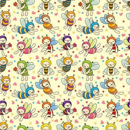 Cartoon Bee Boy Seamless Pattern Stock Vector - Illustration of happy ...