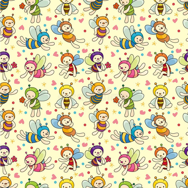 Cartoon Bee Boy Seamless Pattern Stock Vector - Illustration of happy ...