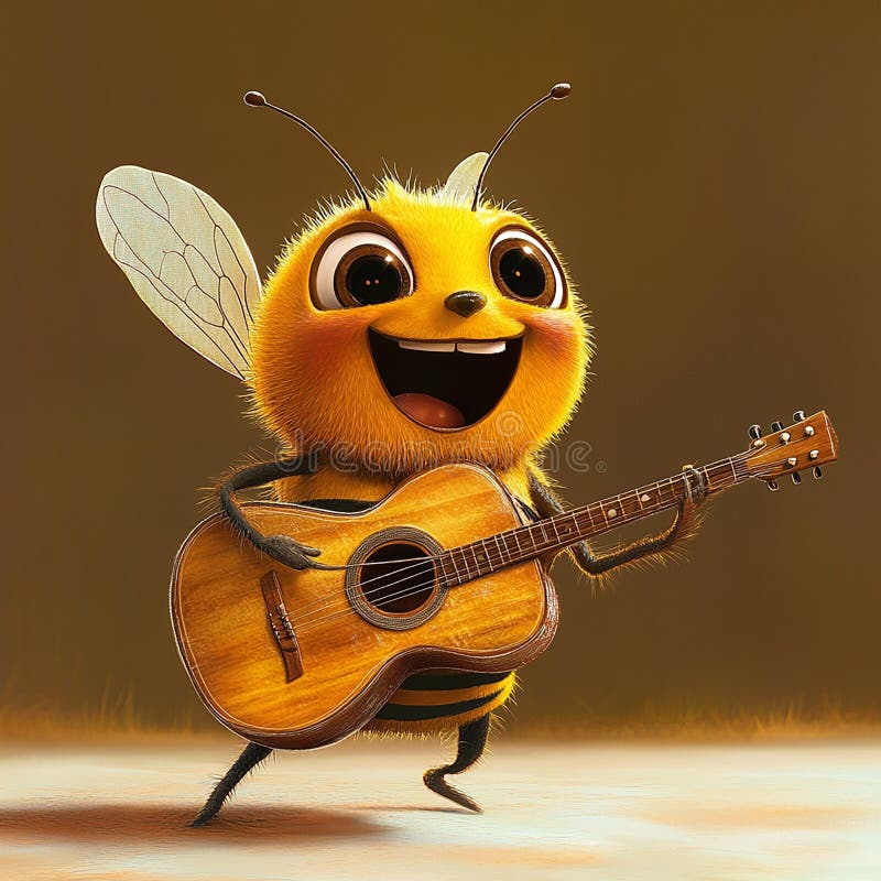 Cartoon Bee Playing Guitar and Singing Stock Illustration ...