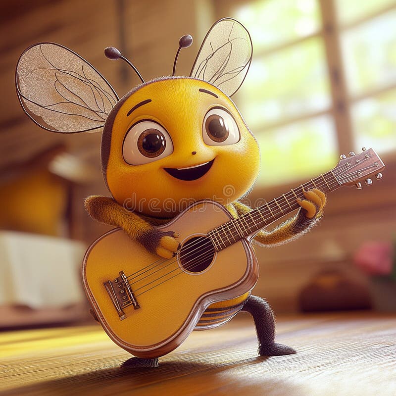 Cartoon Bee Playing Guitar and Singing Stock Illustration ...