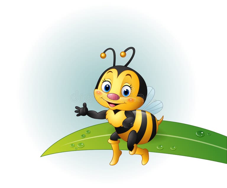 Cartoon Bee Sitting on a Leaf Stock Vector - Illustration of animal ...