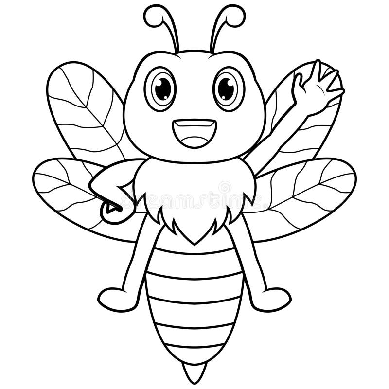 Cartoon Bee Waving Hand Line Art Stock Vector - Illustration of comic ...