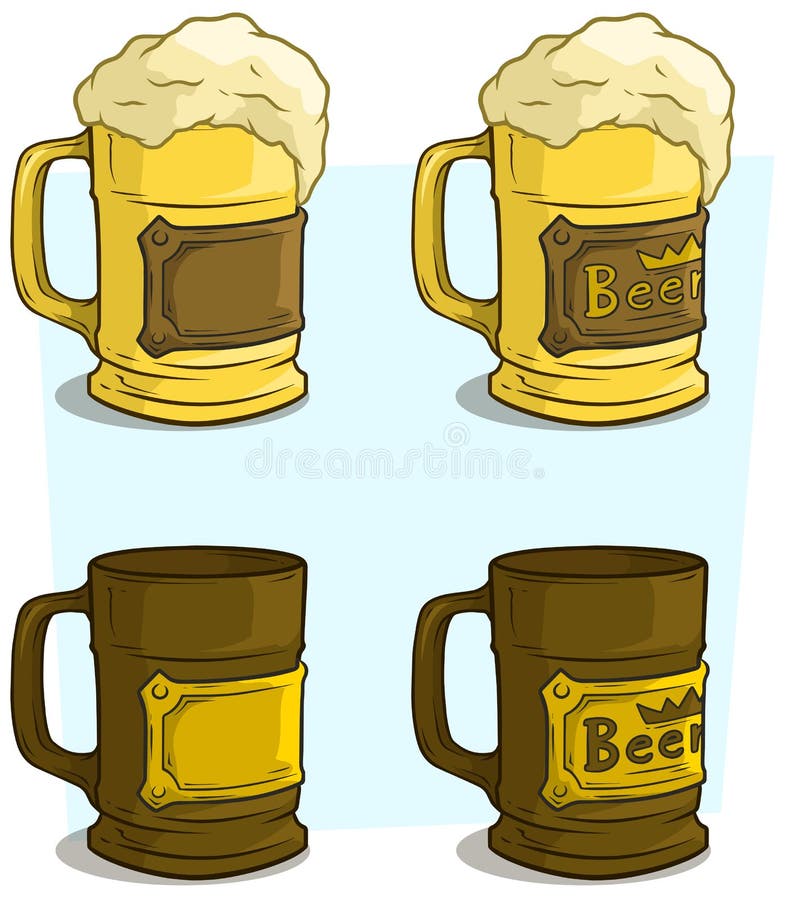 Cartoon Beer Mugs with Label Vector Icon Set Stock Vector ...