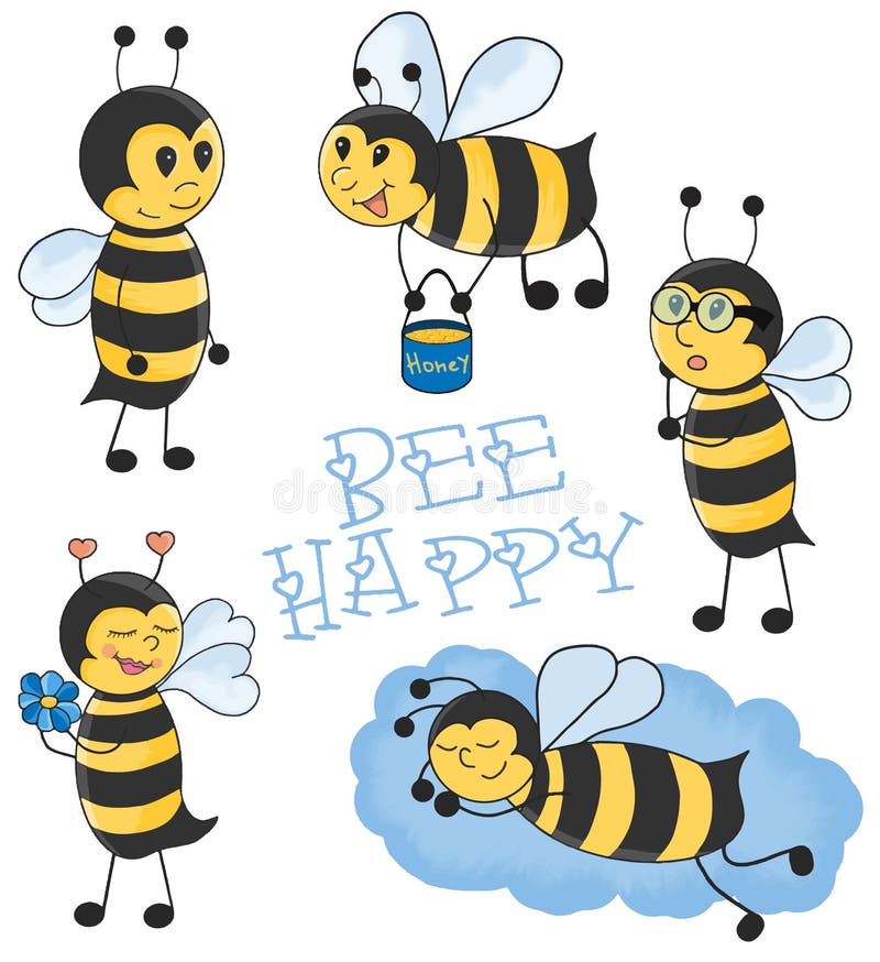 Cartoon Bees Vector Illustration Set Stock Vector - Illustration of ...