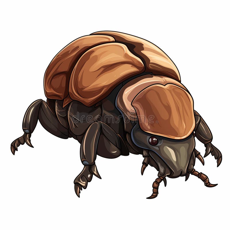 A Cartoon Beetle with a Shiny Brown Shell Resting on a Leaf in a ...