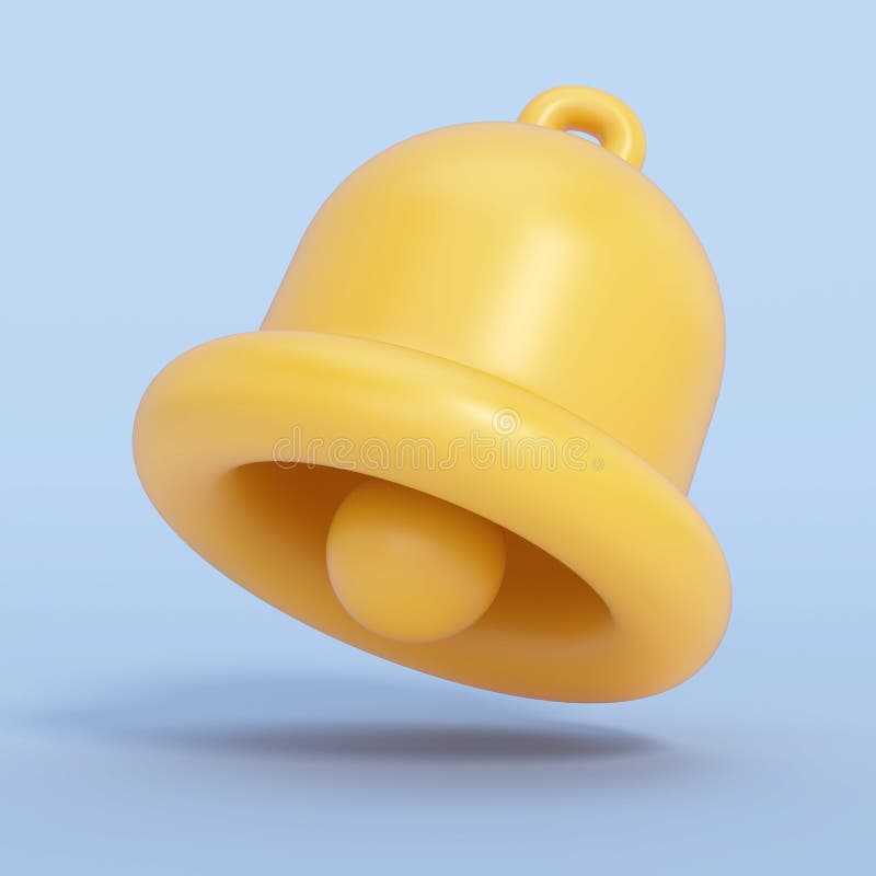 Cartoon Bell Icon Isolated on Blue Background. 3D Illustration Stock ...