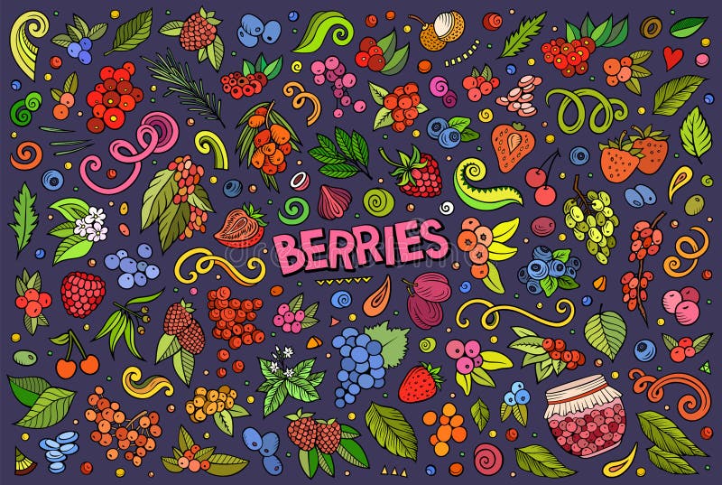 Berry Fruits Cartoon Vector Doodles Illustration Stock Vector ...